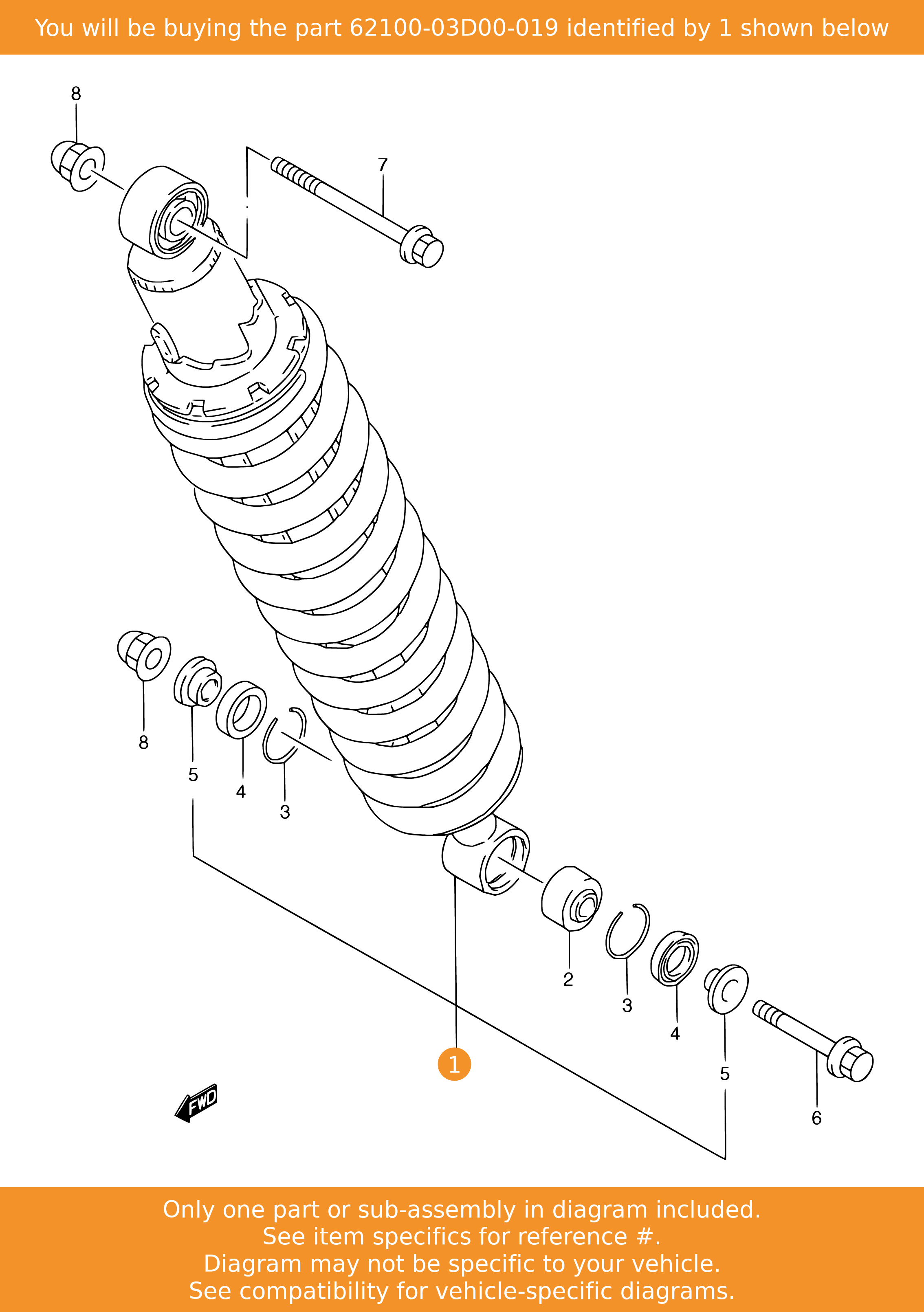 SUZUKI Absorber Assy, Rear Shock (black), 62100-03D00-019 OEM | eBay